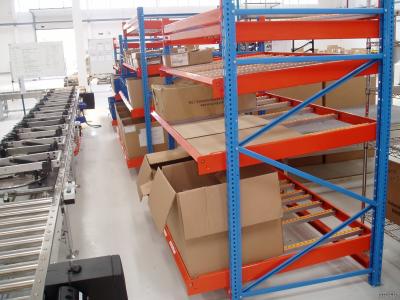 China Gravitational Rolling Fluent Carton Flow Rack , Blue Steel Storage Racks for sale