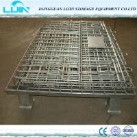 China Grey Foldable Wire Mesh Cages For Workshop Pallet Metal Crate Front Drop Gate for sale