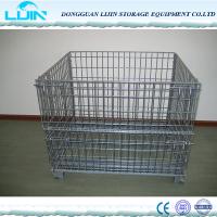 China Grey Foldable Wire Mesh Cages For Workshop Pallet Metal Crate Front Drop Gate for sale