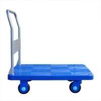 China One layer 150 KG Plastic and Blue Platform Hand Trolley for Warehouse Storaging for sale