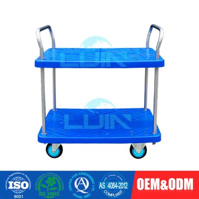 China Two Layer Light Duty Moving Platform Hand Pulled Trolley with 4 Wheels for sale