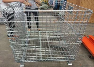 China Fold - Able Galvanized Welded Metal Basket Wire Storage Cage For Warehouse for sale