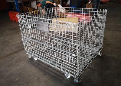 China Folding Standard Size Galvanized Wire Mesh Cages Anti Oxidizing With Wheels for sale