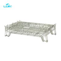 China Customized Galvanized Collapsible Folded Stackable Warehouse Metal Wire Mesh Heavy Duty Pallet Cage for sale