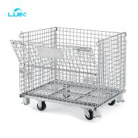China Customized Galvanized Collapsible Folded Stackable Warehouse Metal Wire Mesh Heavy Duty Pallet Cage for sale
