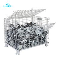China Customized Galvanized Collapsible Folded Stackable Warehouse Metal Wire Mesh Heavy Duty Pallet Cage for sale