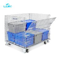 China Customized Galvanized Collapsible Folded Stackable Warehouse Metal Wire Mesh Heavy Duty Pallet Cage for sale