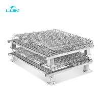 China Heavy Duty Industrial Stackable Wire Mesh Pallet Cage Foldable Steel Mesh Box for sale