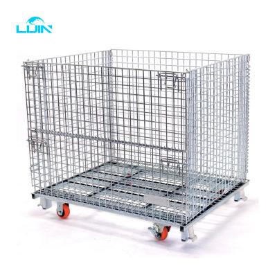 China Heavy Duty Industrial Stackable Wire Mesh Pallet Cage Foldable Steel Mesh Box for sale