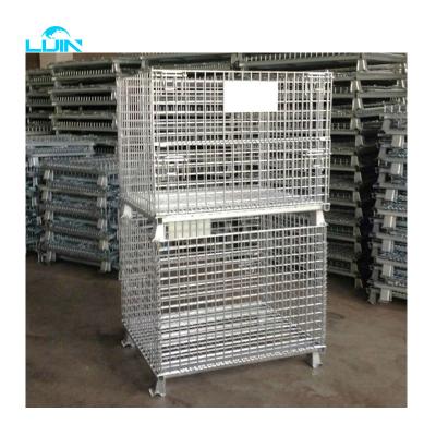 China Galvanized Material Handling Stackable Welded Steel Transport Metal Wire Mesh Pallet Cage for sale
