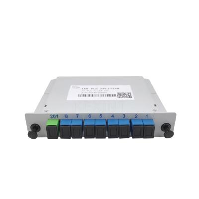 China Fiber Optical LGX PLC Splitter FTTH 1x8 SC UPC Connector Card Type for sale