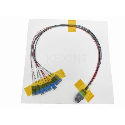 China KEXINT MTP (MPO) Female APC To MDC 16 Fiber Breakout Single Mode (9/125) Fiber Optic Patch Cord for sale