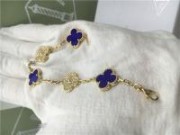 China Vintage Alhambra Bracelet Luxury Diamond Jewelry 5 Motifs Yellow Gold Blue Ceramic for sale