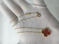 China LongVan Cleef Arpels 18K Gold Necklace With Red Flower Shape No Diamond for sale