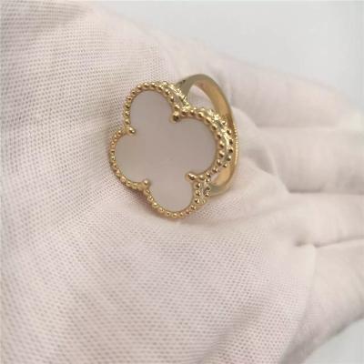 China White Mother-Of-Pearl 18K Gold Ring Magic Alhambra Simple Design For Young Ladies for sale