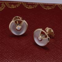 China Xs Model Yellow Gold Amulette De Earrings Stud With White Mother Of Pearl for sale
