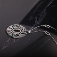 China Italy Luxury Serpenti Necklace in 18K White Gold set with Emerald Eyes and with pavé diamonds on the Chain and the Head for sale