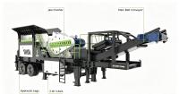 China SWC120 Wheeled Mobile Jaw Crushing Station with 196 kW Installed Power, B1200 Main Belt Conveyor, and Highway-Towable Tire Trailer Chassis for Mining Primary Crushing for sale