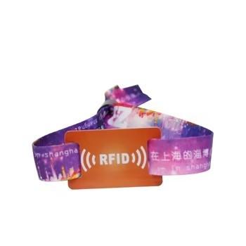 China 13.56MHz RFID Woven Concert Wristband Custom Logo Event Access Control 260mm for sale
