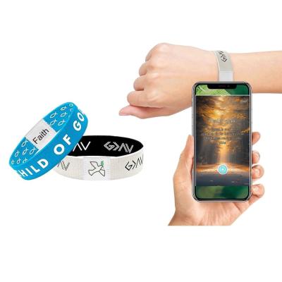 China NFC RFID Fabric Stretch Bible Verse Bracelet Waterproof Daily Devotional Wristband 95% Phone Compatible for sale