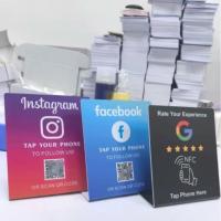China 13.56MHz Custom Printed 10cm Round NFC Business Card Waterproof Google Review Sticker Menu Plate with QR Code for sale