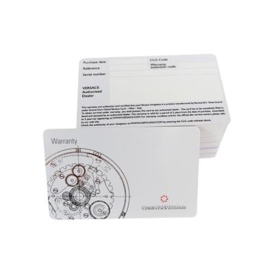 China Custom PVC Plastic Jewelry Watch Warranty Card with Holographic Anti-counterfeiting 85x54mm for sale