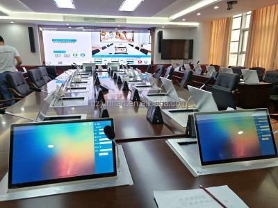 China Paperless Conference System Equipped Ultrathin Flip Up Monitor Lift Hidden Desk Monitor Lift for sale