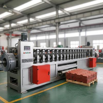 China 220V/380V Tile Roll Forming Machine with 18-30 Roller Stations and Hydraulic Cutting System for Roofing Panel Manufacturing for sale