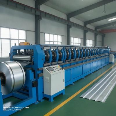 China Roof Panel Roll Forming Machine with 0.3 to 0.8mm Forming Thickness 17 to 25 Roller Stations and Omron Encoder for sale
