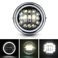 China Black/chrome 75W 6 inch Aluminum PC Motorcycle Headlight with Custom Angel Eye Circle for sale