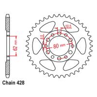 China Custom Steel 37-55T Rear 428 Sprocket for Yamaha YZ80 DT125 DT175 TW200 XT200 XT350 for sale