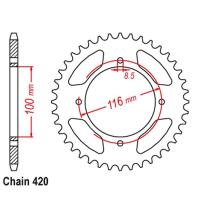 China Durable 420 Chain Model Steel Rear Sprocket for Kawasaki KX80 KX85 KX100 Custom Color for sale