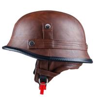 China Custom DOT Approved German Leather Half Helmet for Motorcycle in Black PU Leather for sale