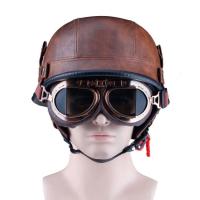 China Custom DOT Approved German Leather Half Helmet for Motorcycle in Black PU Leather for sale