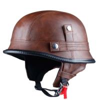 China Custom DOT Approved German Leather Half Helmet for Motorcycle in Black PU Leather for sale