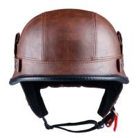 China Custom DOT Approved German Leather Half Helmet for Motorcycle in Black PU Leather for sale