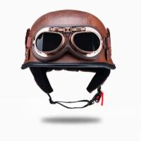China Custom DOT Approved German Leather Half Helmet for Motorcycle in Black PU Leather for sale
