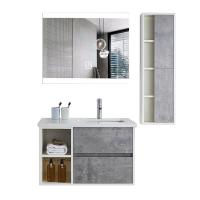 China Wall Mount Bathroom Cabinet with Mirror and LED Light 80x50x50cm Solid Wood for sale