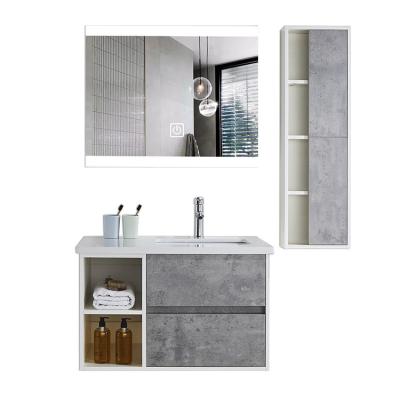 China Wall Mount Bathroom Cabinet with Mirror and LED Light 80x50x50cm Solid Wood for sale
