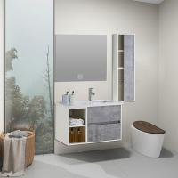China Wall Mount Bathroom Cabinet with Mirror and LED Light 80x50x50cm Solid Wood for sale