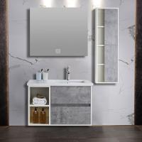 China Wall Mount Bathroom Cabinet with Mirror and LED Light 80x50x50cm Solid Wood for sale