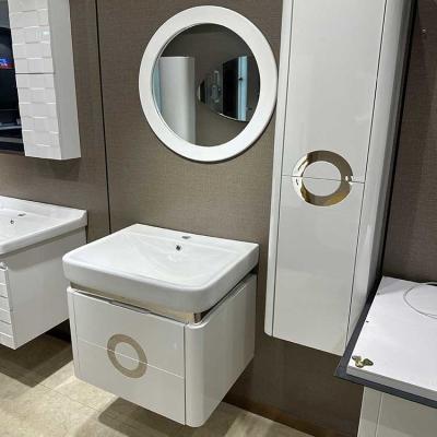 China Modern White Wall Mounted Bathroom Vanity Cabinet with Ceramic Integrated Basin 80cm for sale