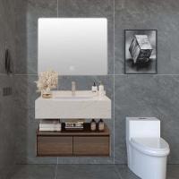 China Solid Wood Bathroom Vanity Cabinet 80x25x50cm with Sink and Smart LED Mirror for sale