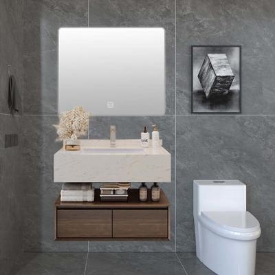 China Solid Wood Bathroom Vanity Cabinet 80x25x50cm with Sink and Smart LED Mirror for sale