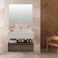 China Solid Wood Bathroom Vanity Cabinet 80x25x50cm with Sink and Smart LED Mirror for sale