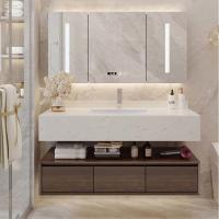 China Solid Wood Bathroom Vanity Cabinet 80x25x50cm with Sink and Smart LED Mirror for sale
