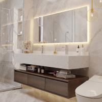 China Solid Wood Bathroom Vanity Cabinet 80x25x50cm with Sink and Smart LED Mirror for sale