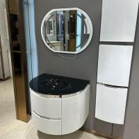 China 70cm PVC Bathroom Vanity Cabinet Set with LED Mirror and Glass Sink for sale
