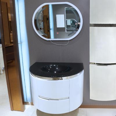 China 70cm PVC White Bathroom Vanity with Drawers and Black Sink Wall Mounted for sale