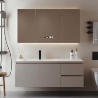 China Partition Storage Small Floating Bathroom Vanity With Ceramic Basin for sale